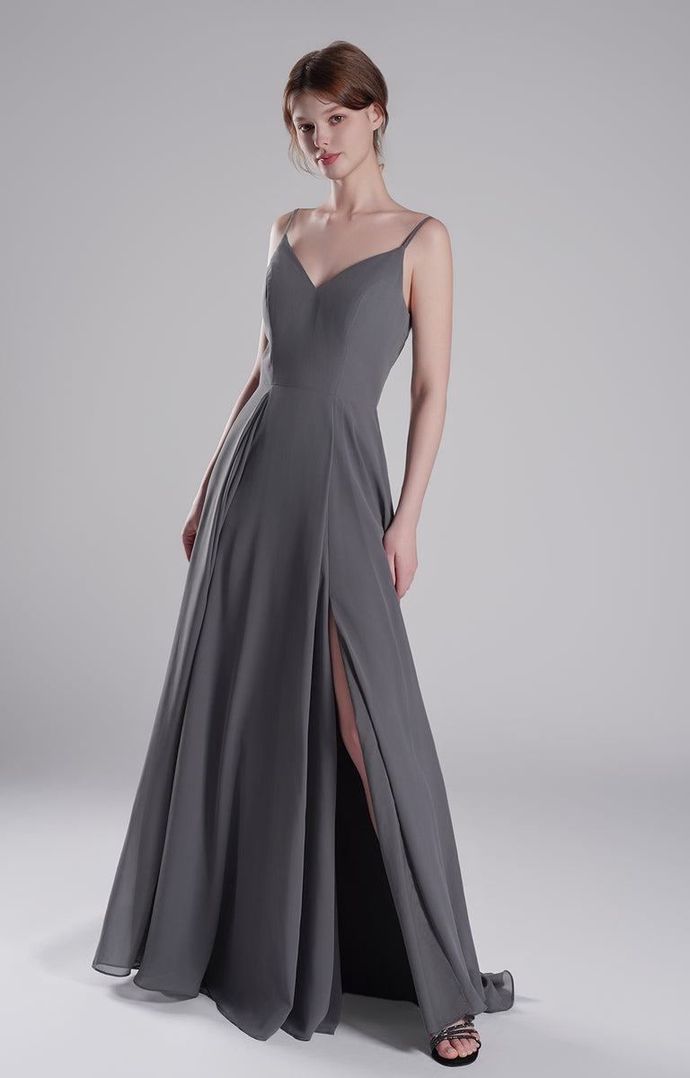 V-Neck Low-Cut Back High Slit Sweeping Train Dresses – Alizeal