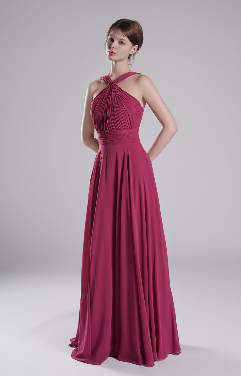 Halter Neck Cross Straps Pleated Waist A-Line Dresses – Alizeal