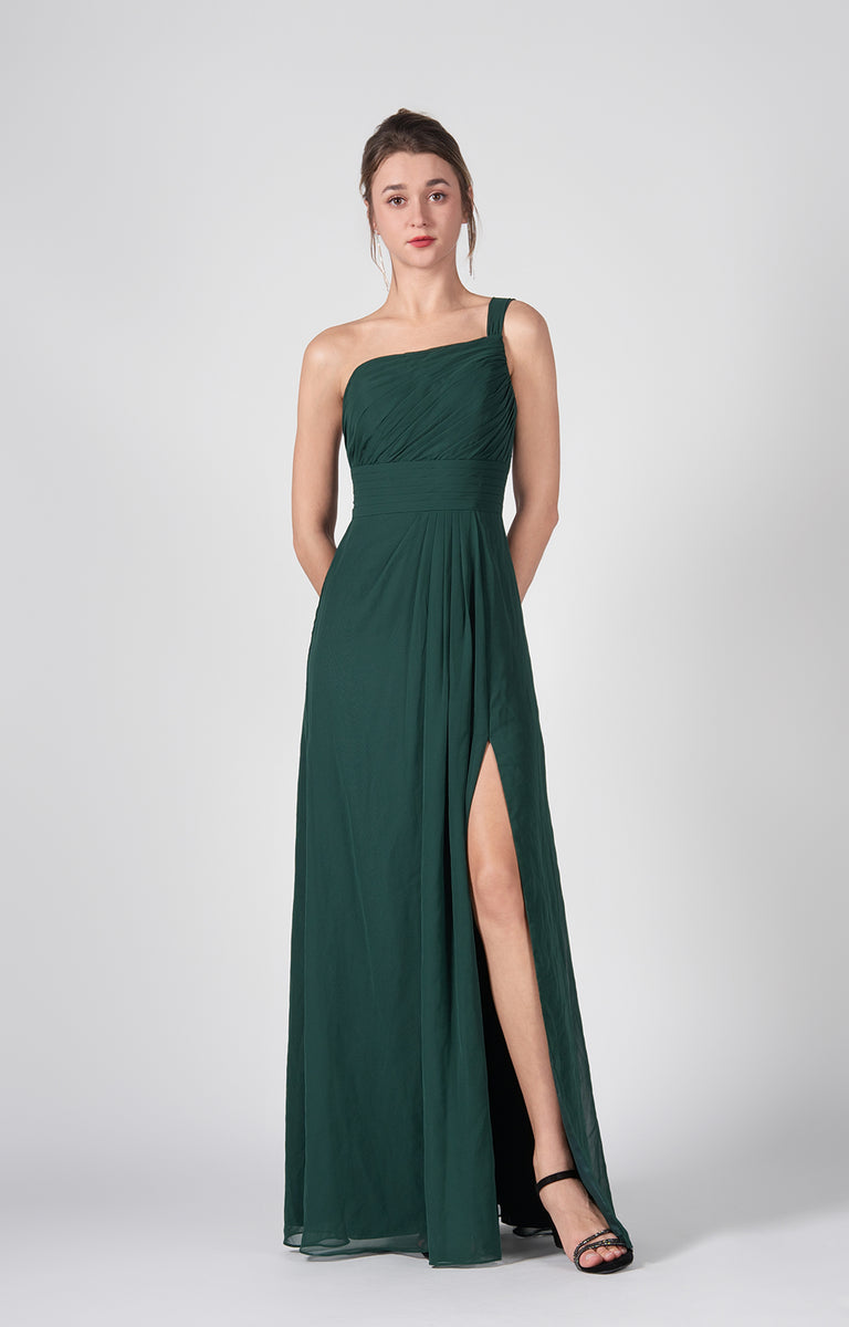 One Shoulder A-Line Side Split Chiffon Maxi Dresses – Alizeal