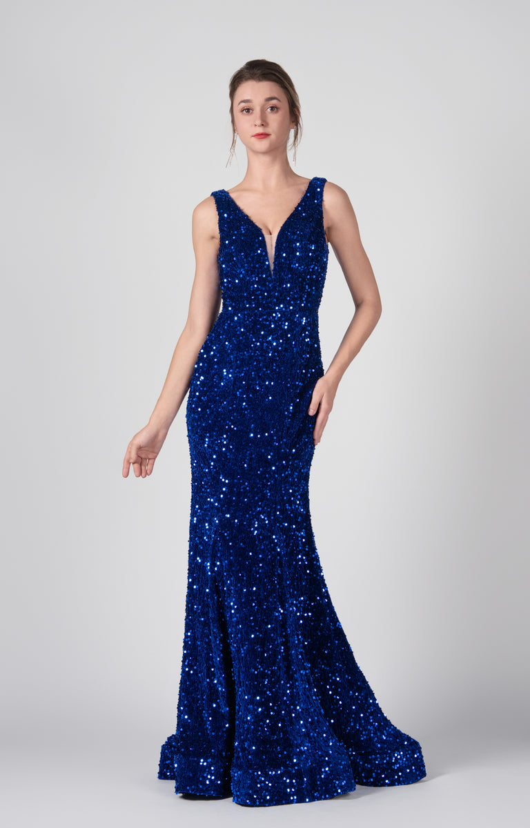 Deep V-Neck Sequin Wrap-Hip Mermaid Dresses – Alizeal