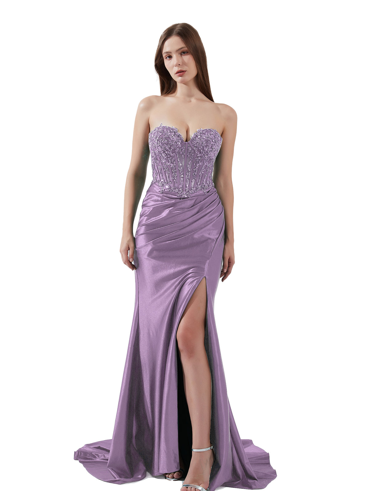Sweetheart Collar High Side Split Sweep Train Satin Evening Dress – Alizeal
